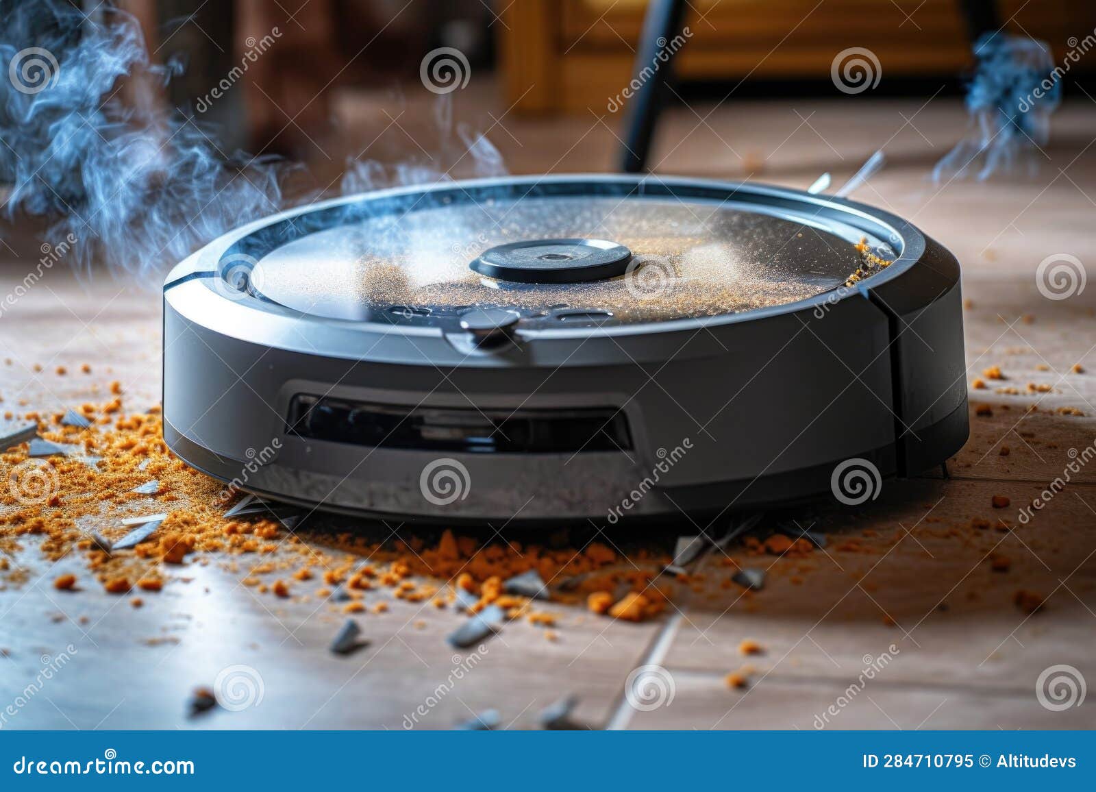 Close-up of Robot Vacuum on Carpet with Dust Particles Stock Image ...