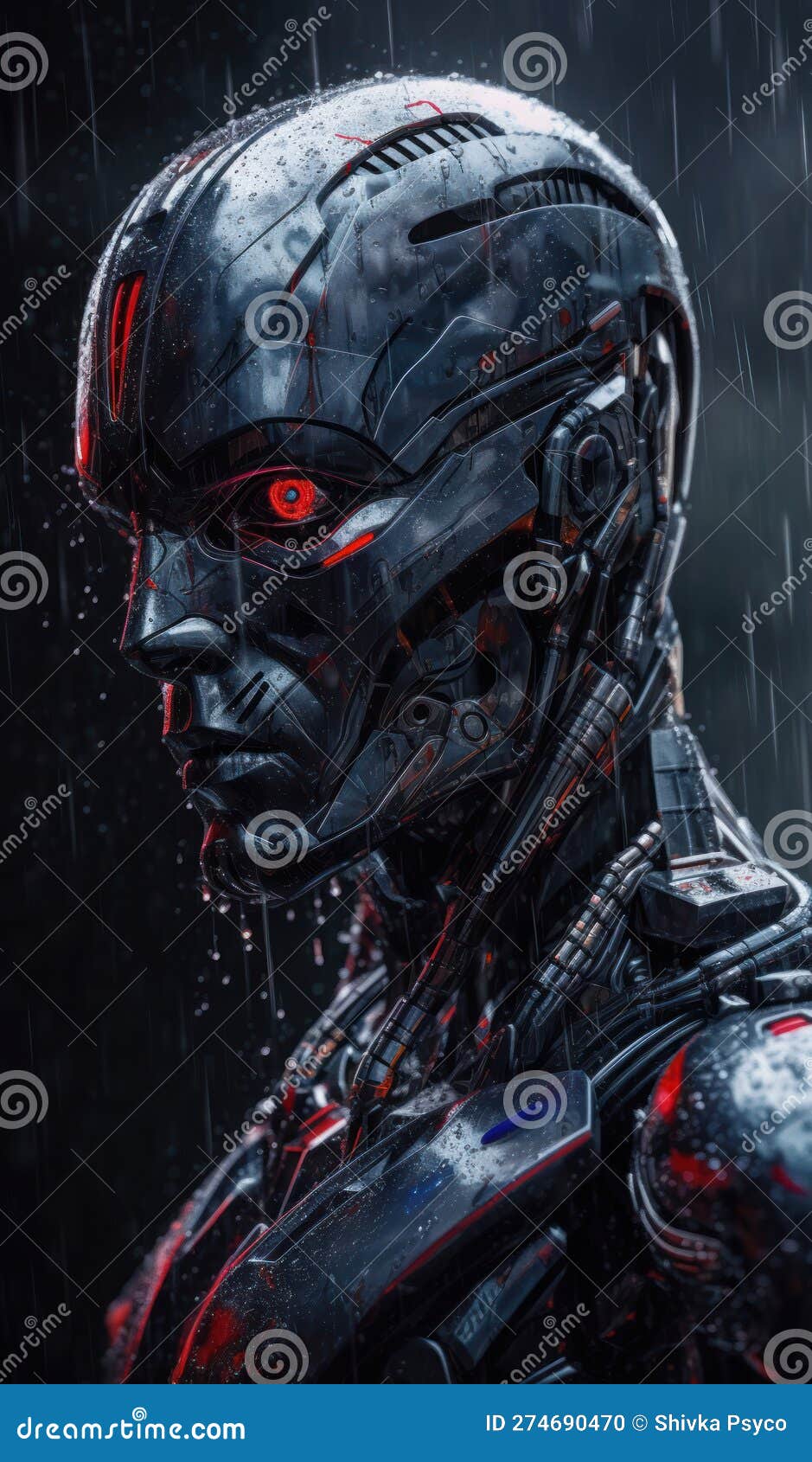 A Close Up of a Robot Wet in the Rain Generative AI Stock Illustration ...