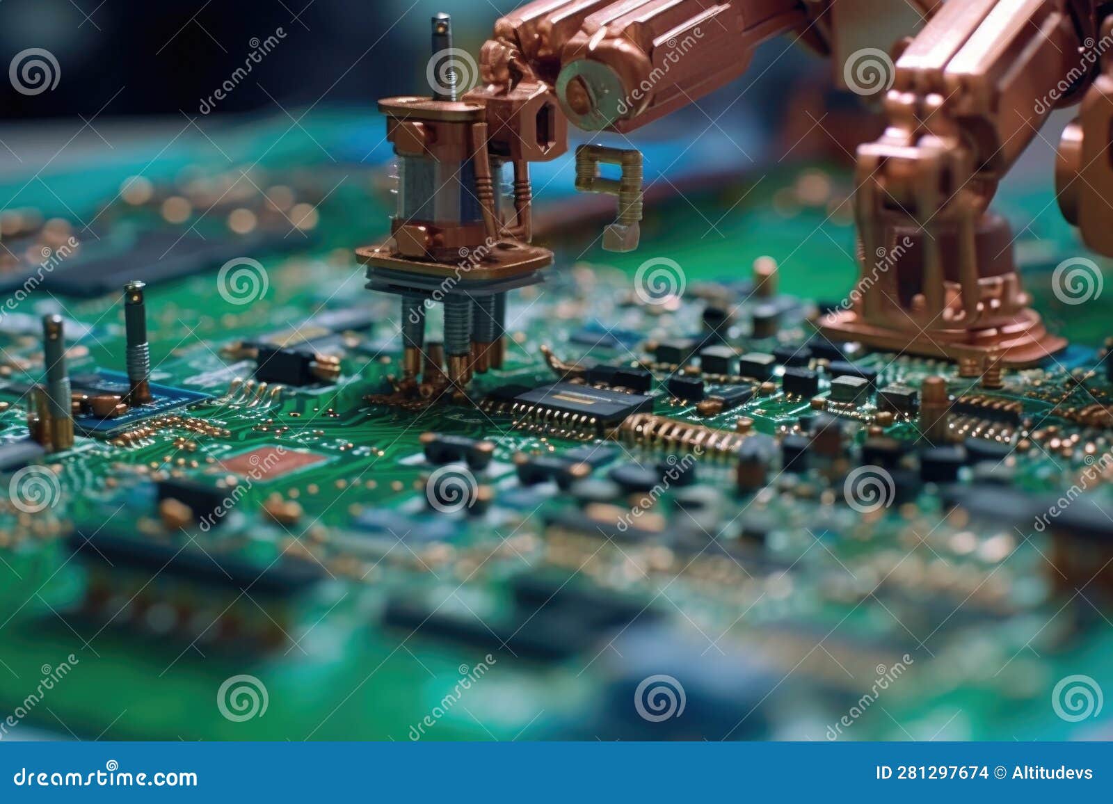 Close-up of a Robotic Arm Assembling Circuit Boards Stock Illustration ...