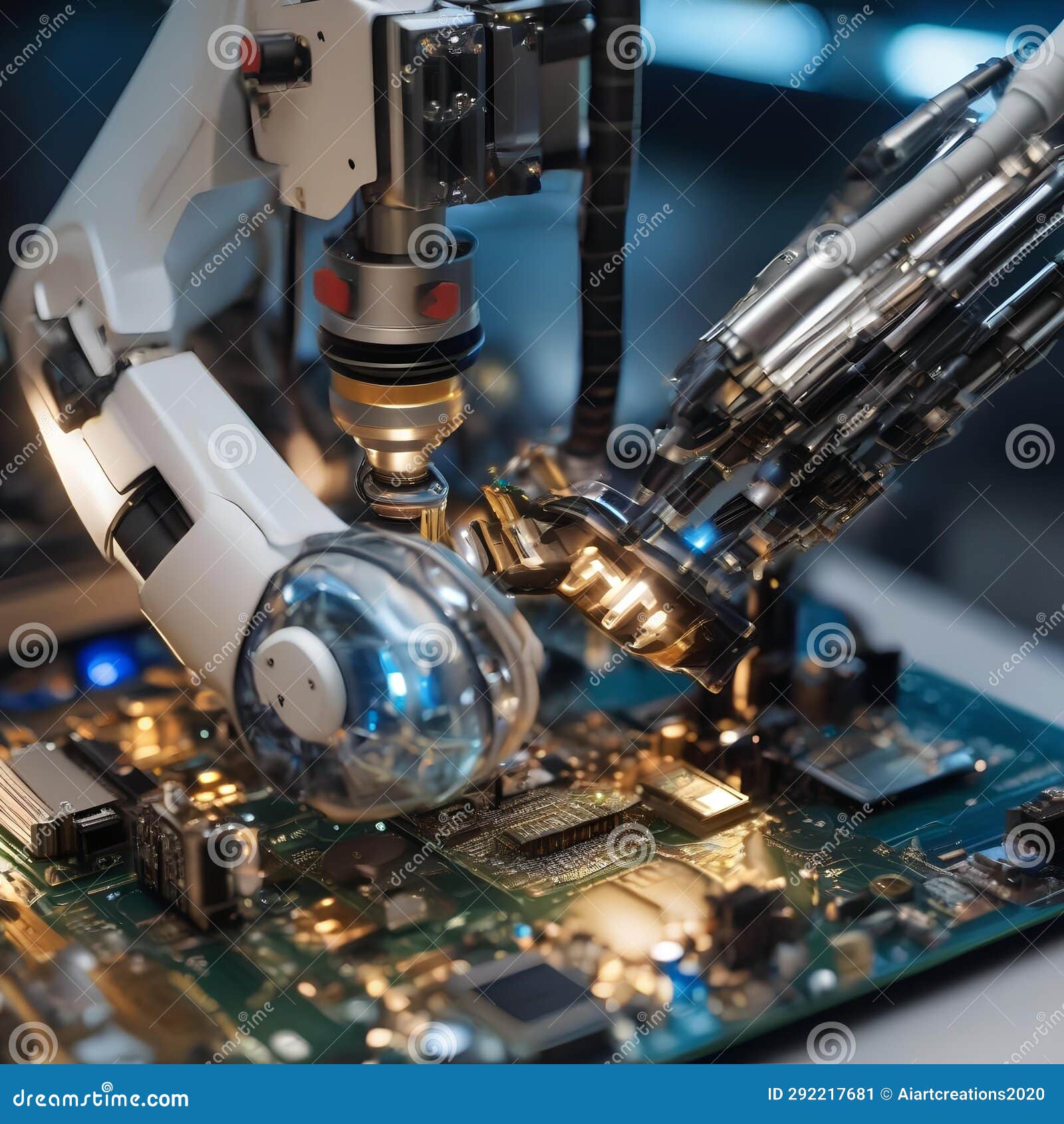 A Close-up of a Robotic Arm Assembling Intricate Microelectronics with ...