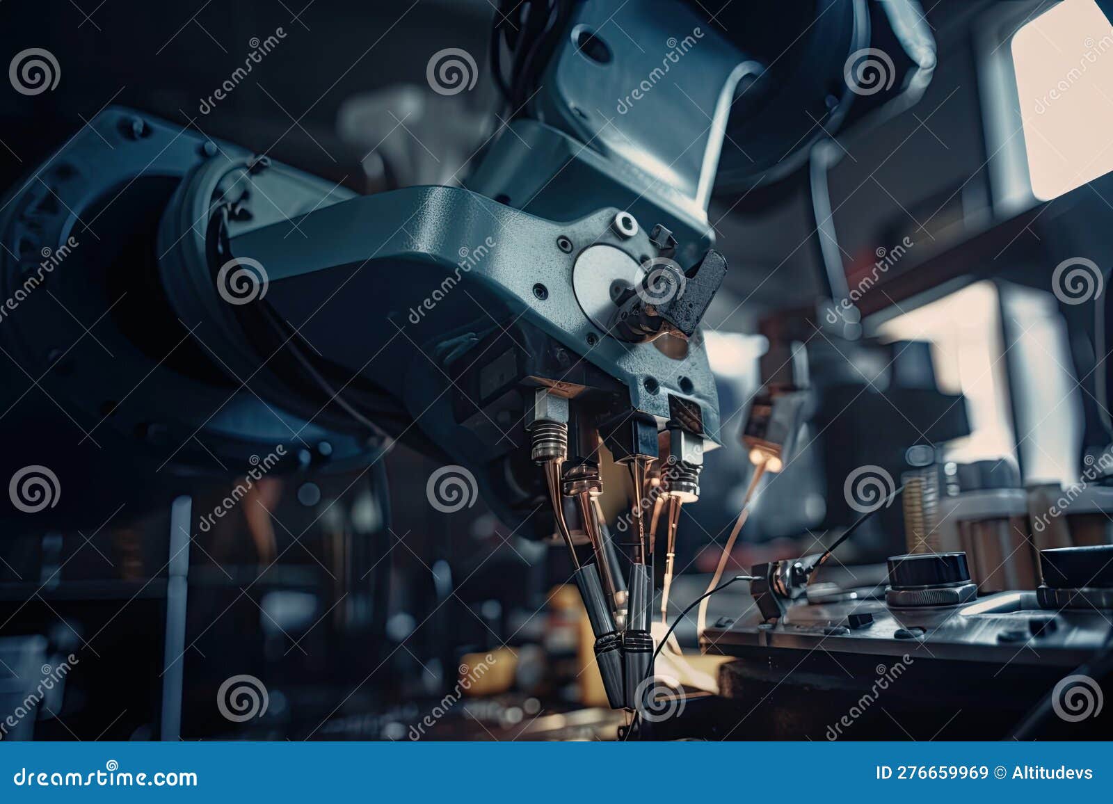 Close-up of a Robotic Arm with Greasy Cables, Working on a Machine ...