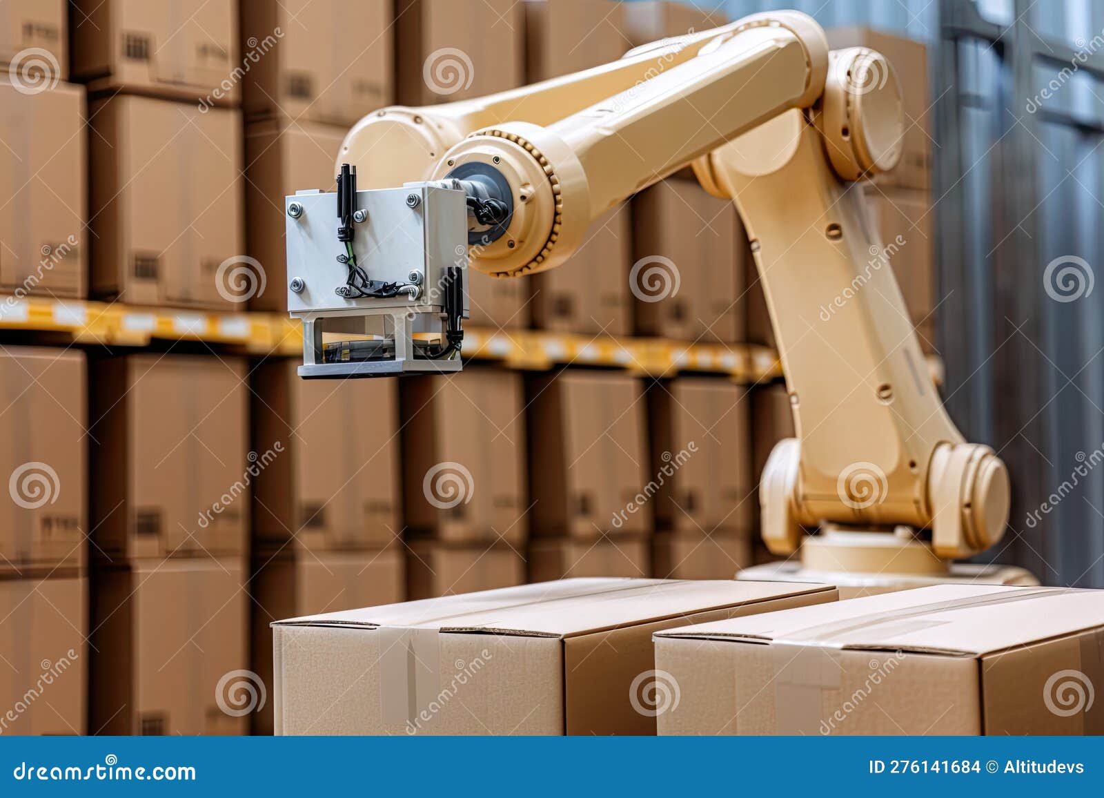 Close-up of Robotic Arm, Handling and Palletizing Boxes Stock ... Close-up of Robotic Arm, Handling and Palletizing Boxes Stock ...