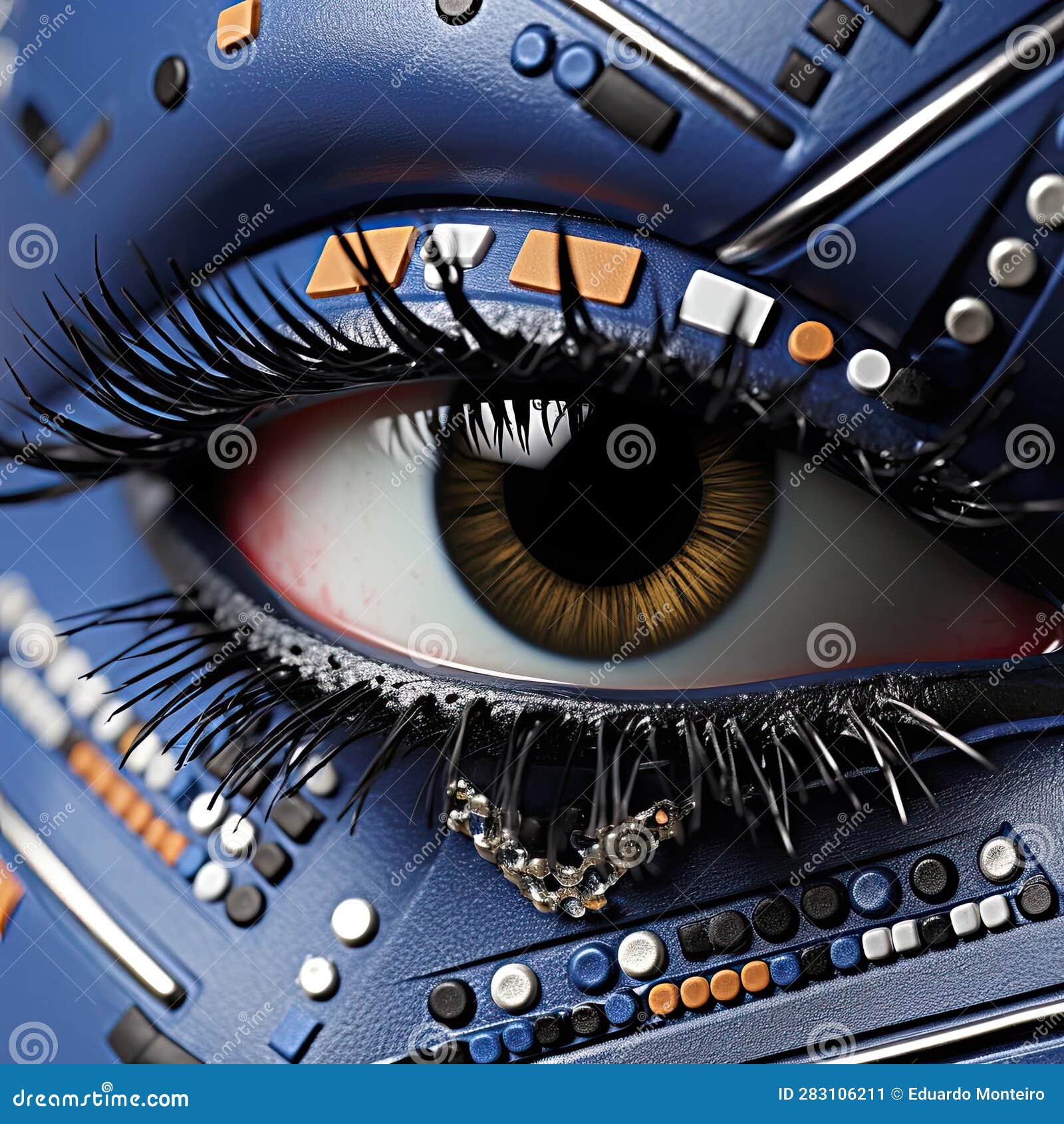 A Close-up of a Robotic Eye with Orange and Indigo Colors Stock ...