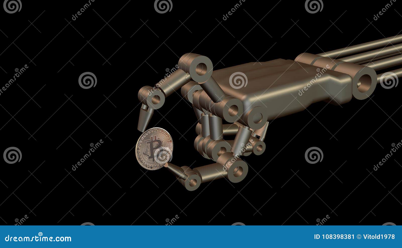 Close-up of Robotic Hand Showing Bitcoin Coin. 3D Rendering Stock Image ...