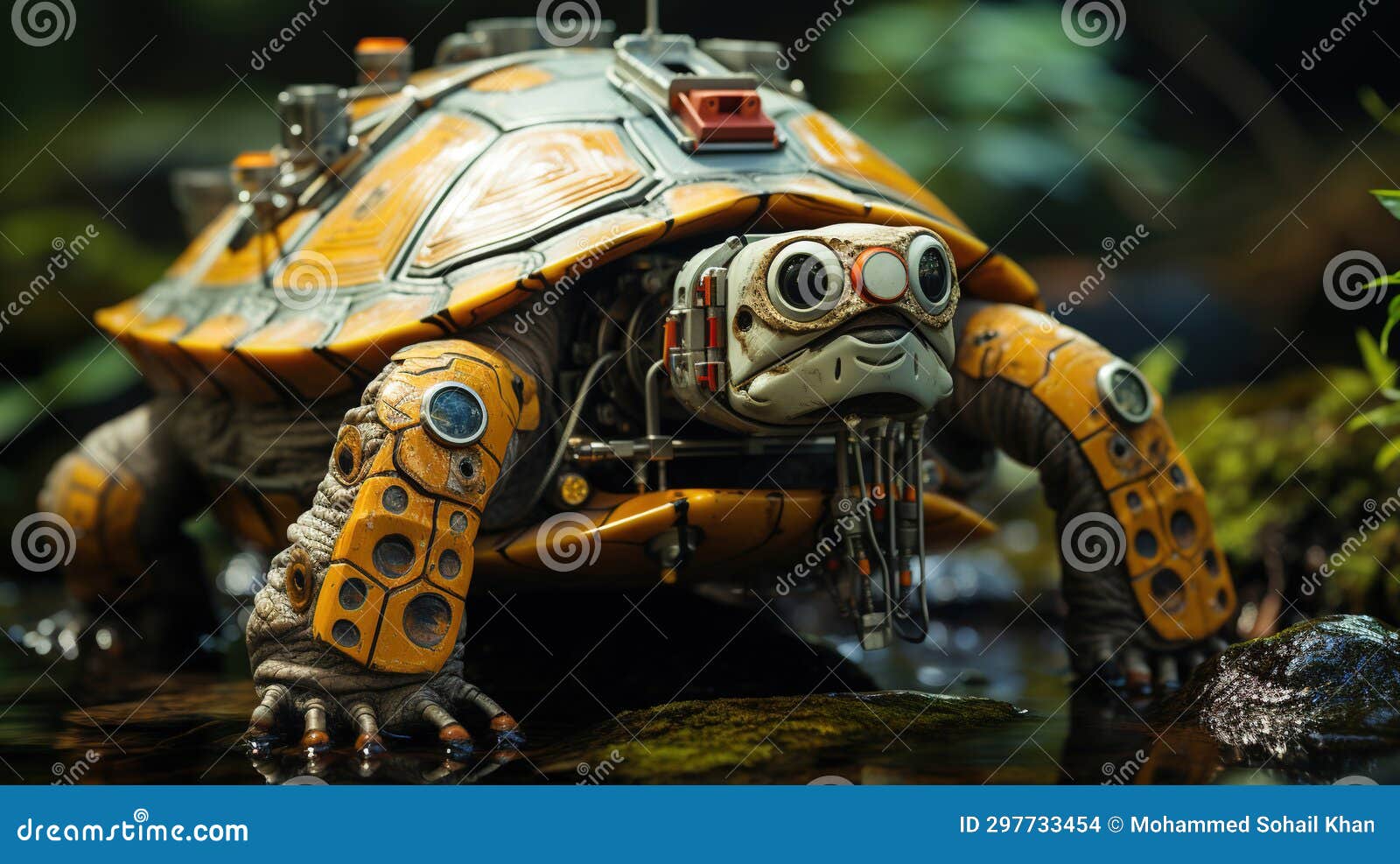 Close Up of a Robotic Sea Turtle on the Forest Blurry Background Stock ...