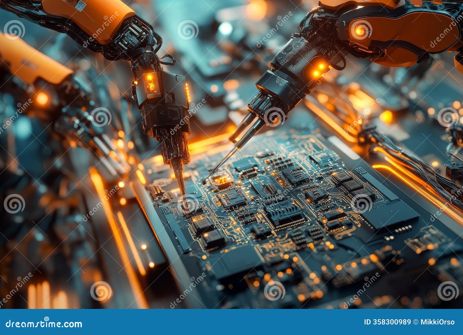 Close Up of Robotic Soldering in a High Tech Pcb Assembly Process with ...