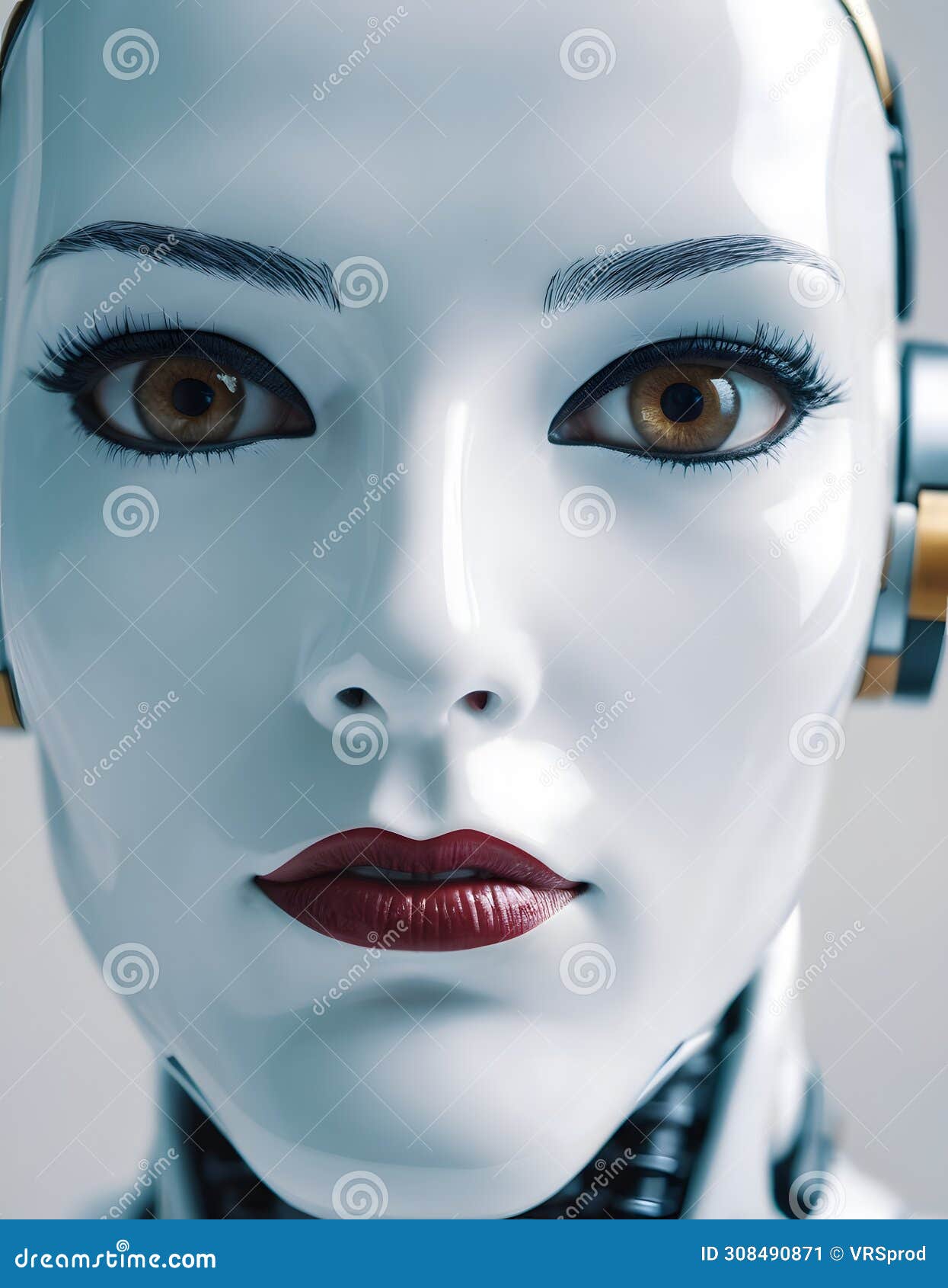 Close Up Of A Robots Face With Headphones No Expression Stock Image Image Of Android Robotic