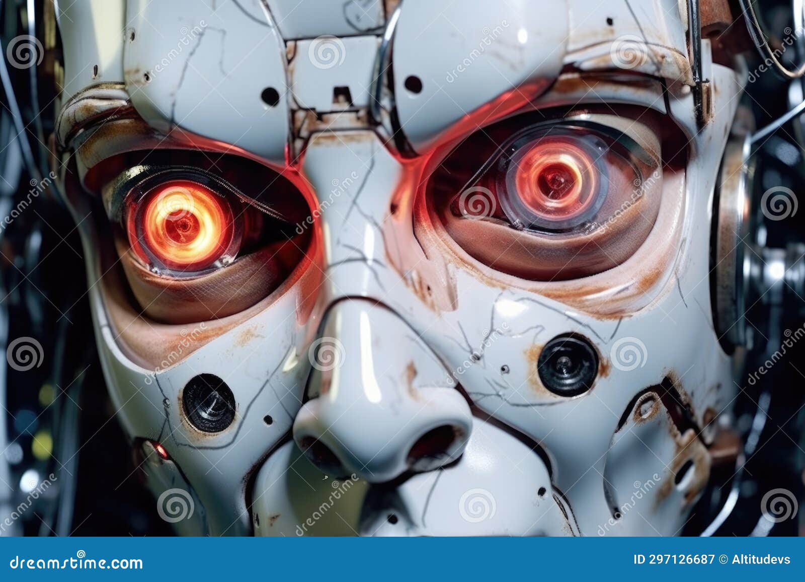 A Close Up Of A Robots Facial Features And Eyes Stock Image Image Of Futuristic Automation