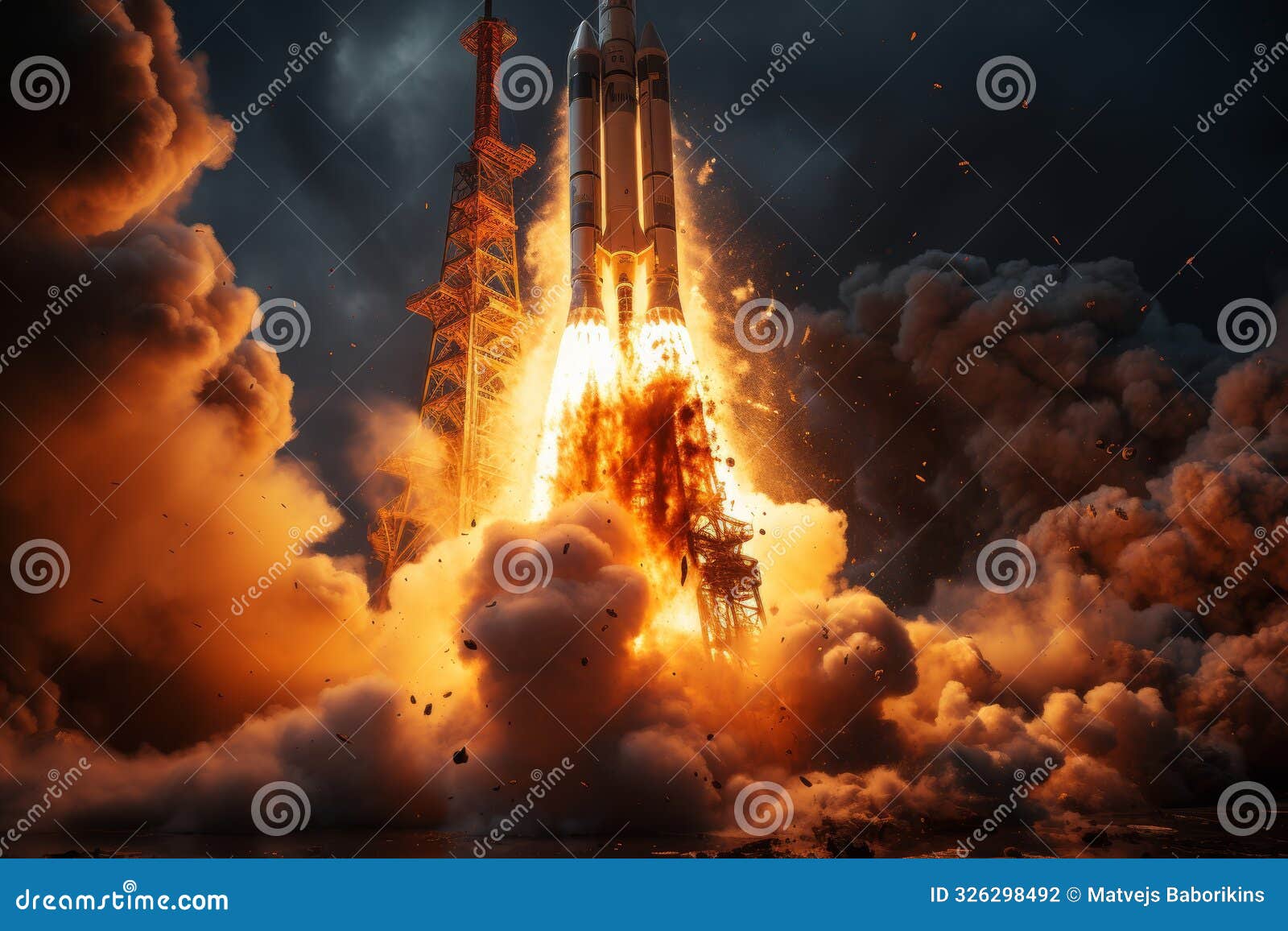 Close Up of Rocket Engine Ignition Intense Flames Erupt from Nozzle in ...