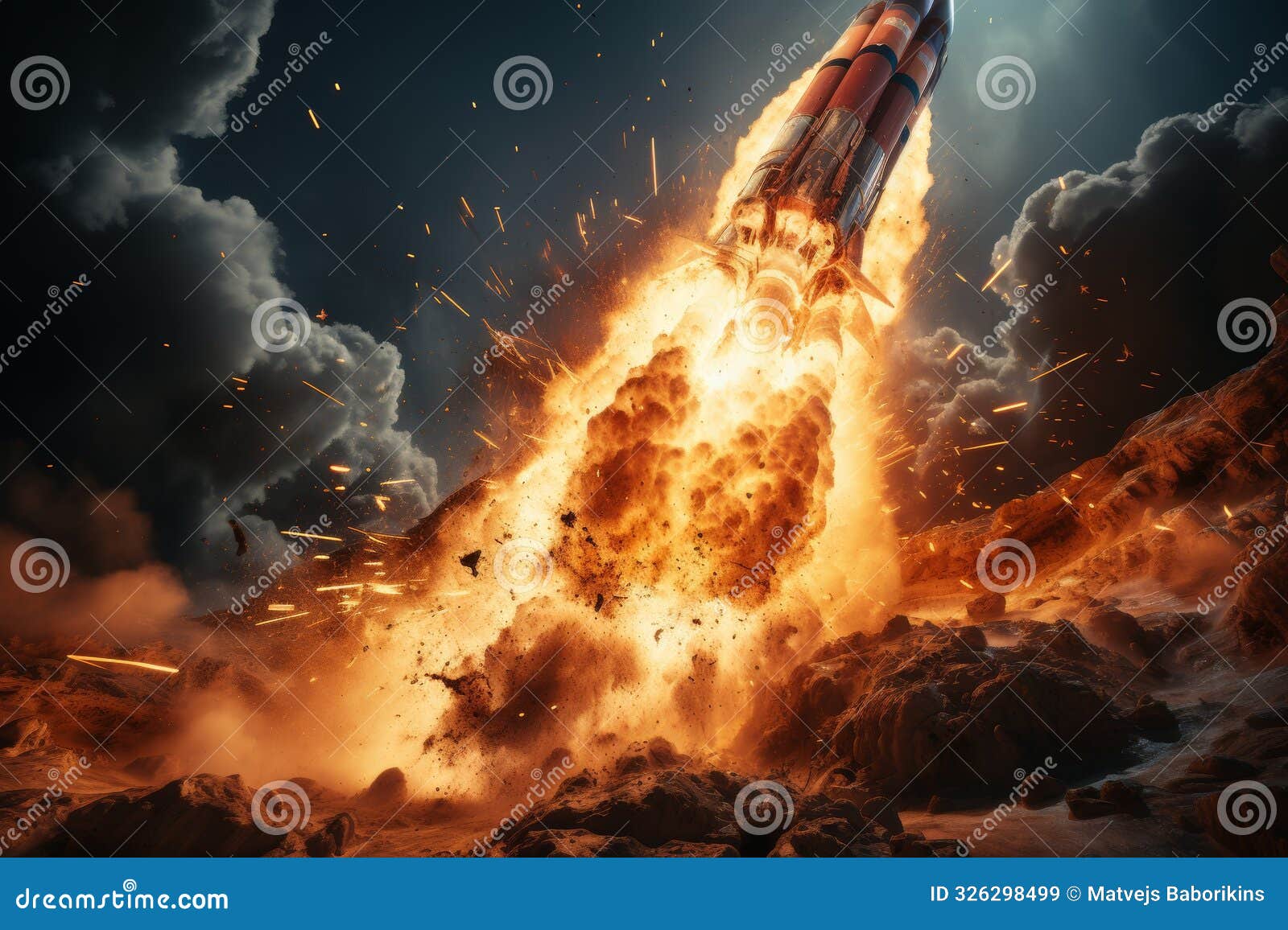 Close Up of Rocket Engine Ignition Intense Flames Erupt from Nozzle in ...