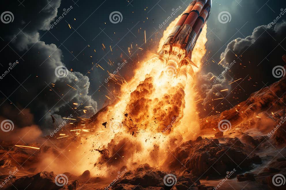 Close Up of Rocket Engine Ignition Intense Flames Erupt from Nozzle in ...