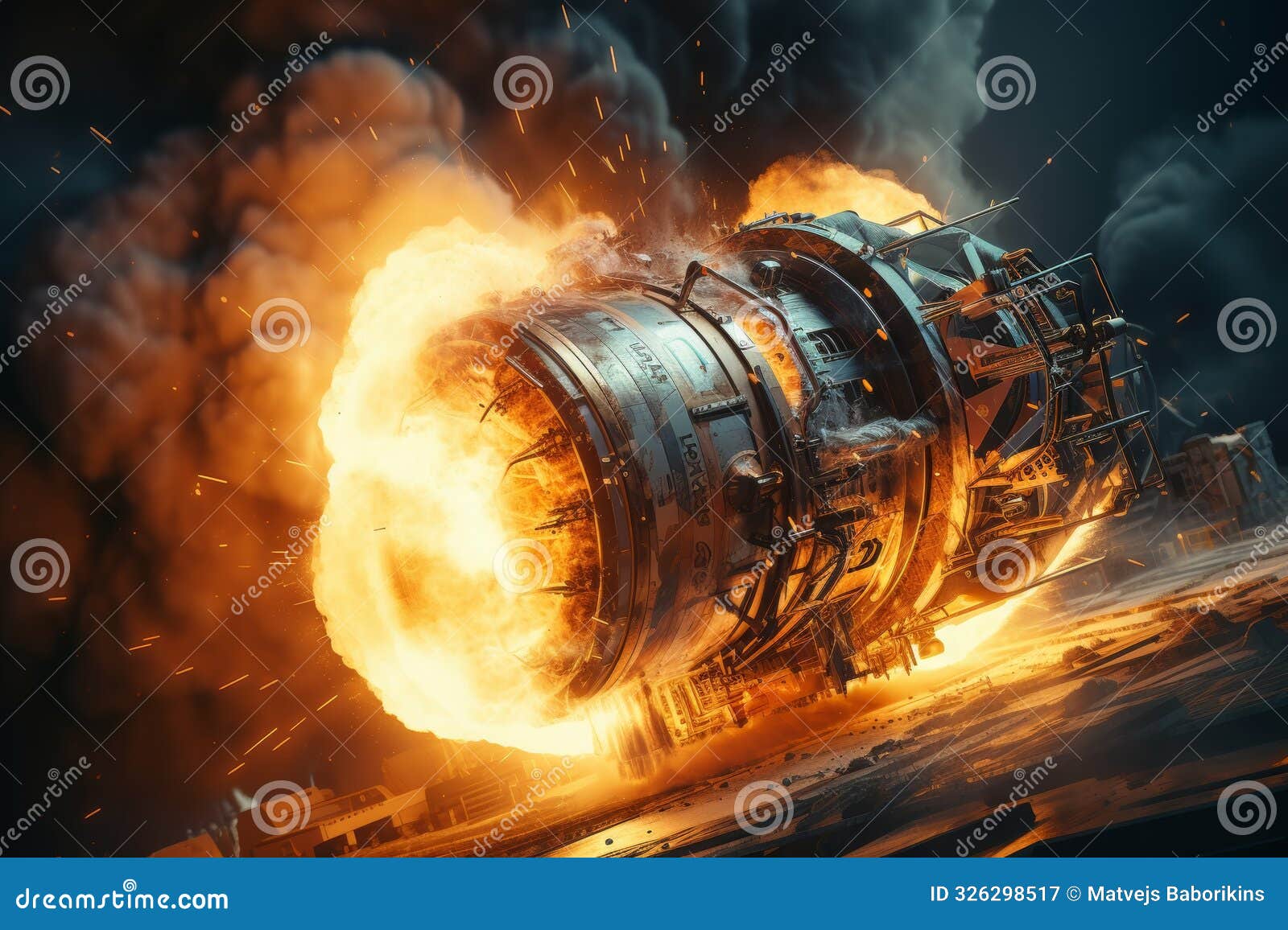 Close Up Rocket Engine Ignition Intense Flames Erupt from Nozzle in ...
