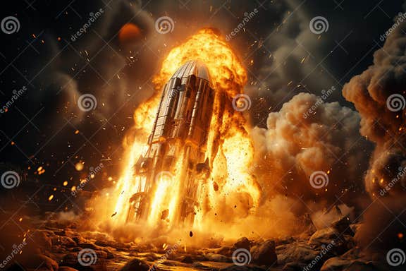 Close Up Rocket Engine Ignition Intense Flames Erupting from Nozzle in ...