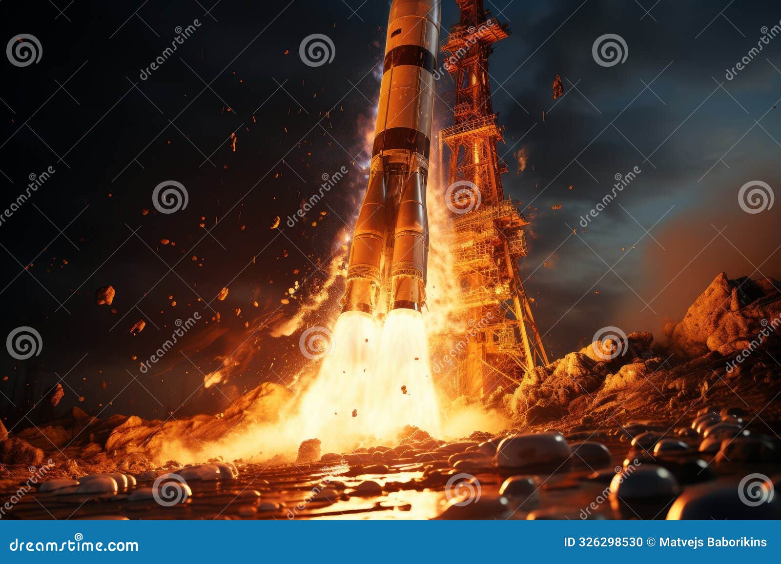 Close Up of Rocket Engine Ignition Powerful Flames Bursting from Nozzle ...