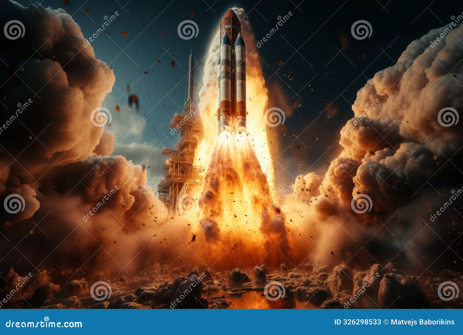 Close Up Of Rocket Engine Ignition Powerful Flames Erupt From Nozzle In ...