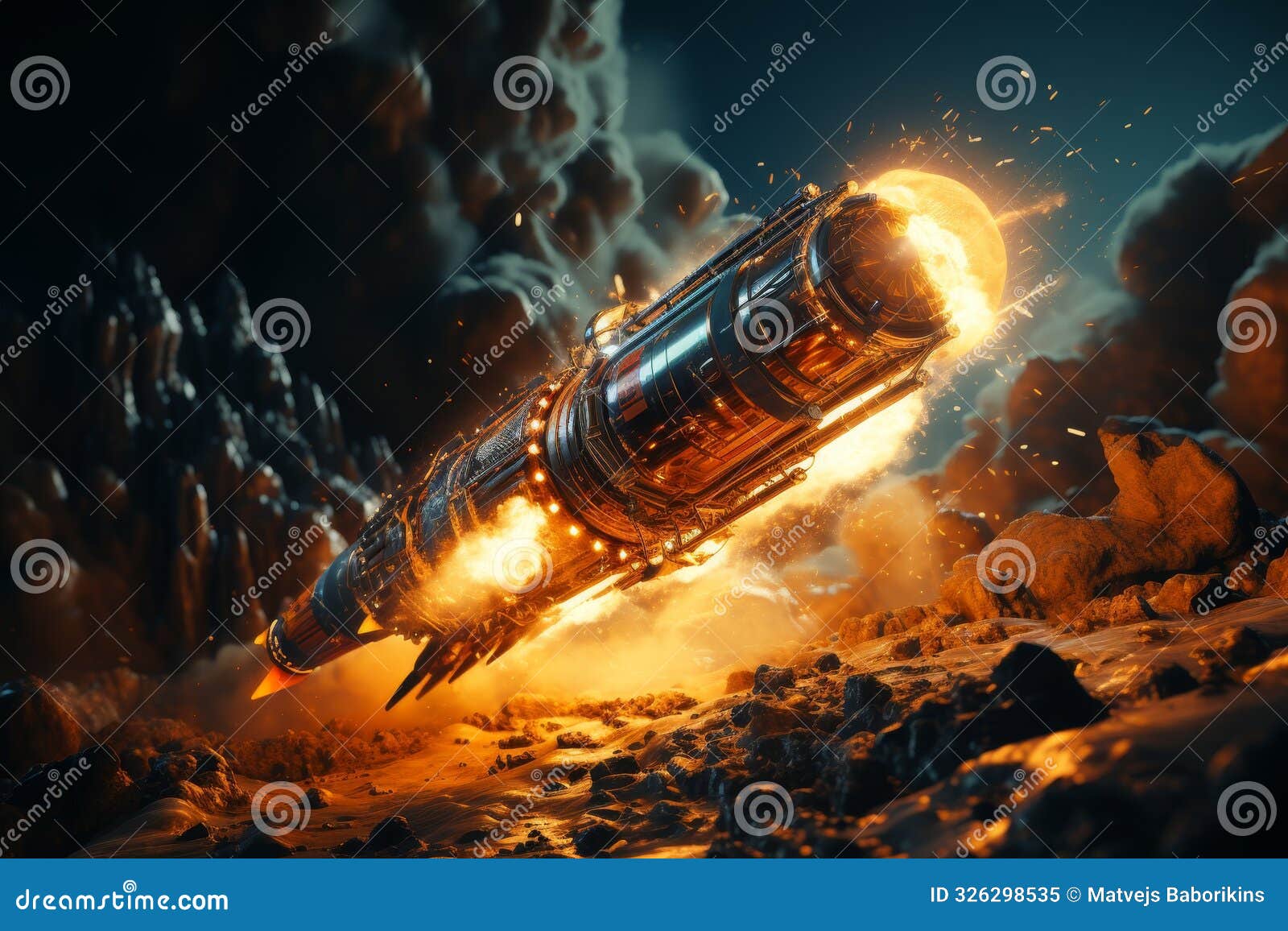 Close Up Rocket Engine Ignition Powerful Flames Erupt From Nozzle In ...