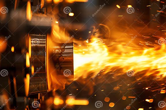 Closeup of a Rocket Engine Nozzle during a Test Firing Capturing the ...