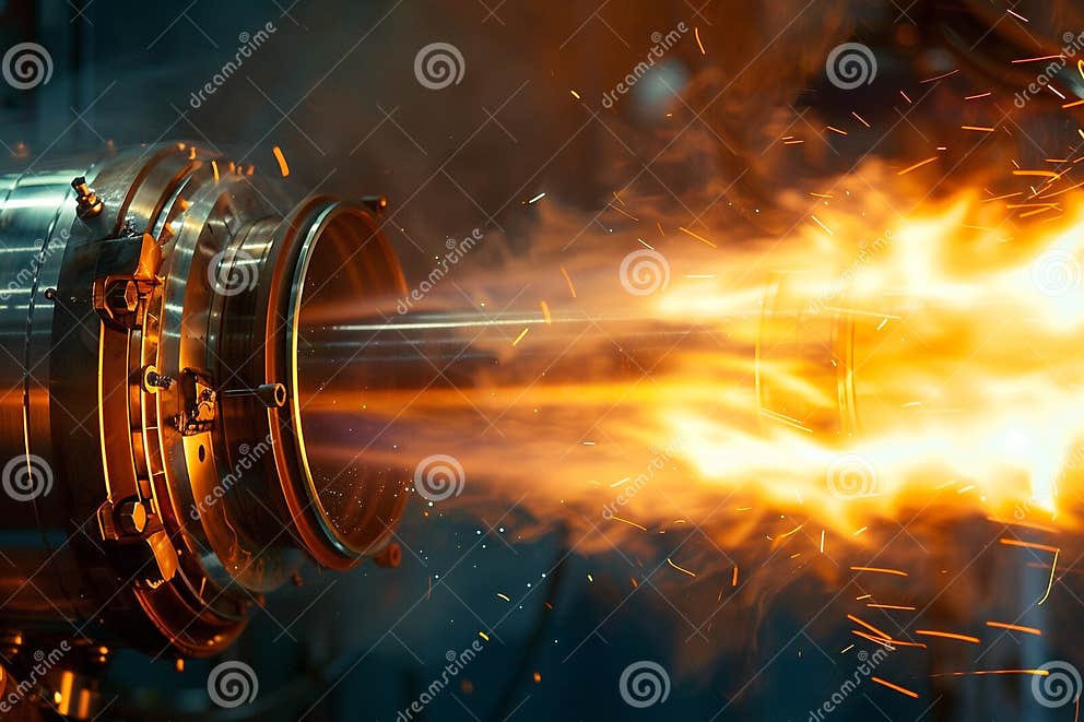 Closeup of a Rocket Engine Nozzle during a Test Firing Capturing the ...