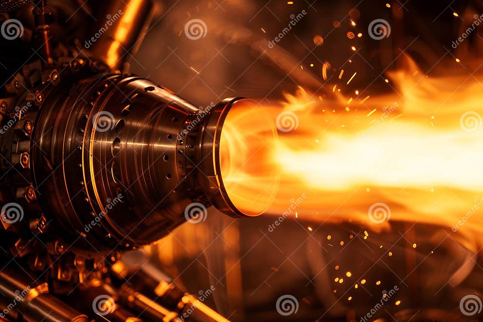 Closeup of a Rocket Engine Nozzle during a Test Firing Capturing the ...