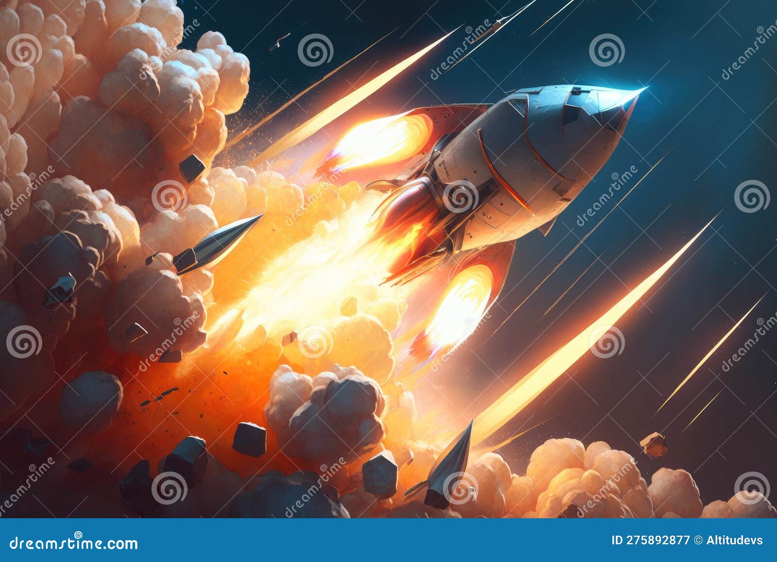 Close-up of Rocket Start, with Flames and Smoke Billowing Stock ...