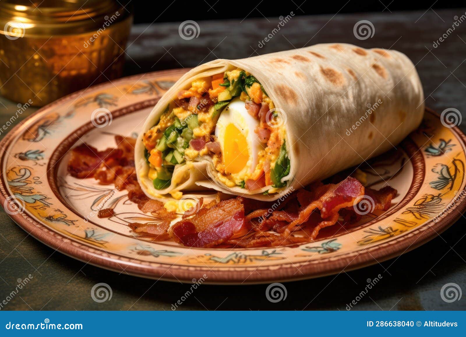 Close-up of a Rolled Breakfast Burrito on Plate Stock Photo - Image of ...