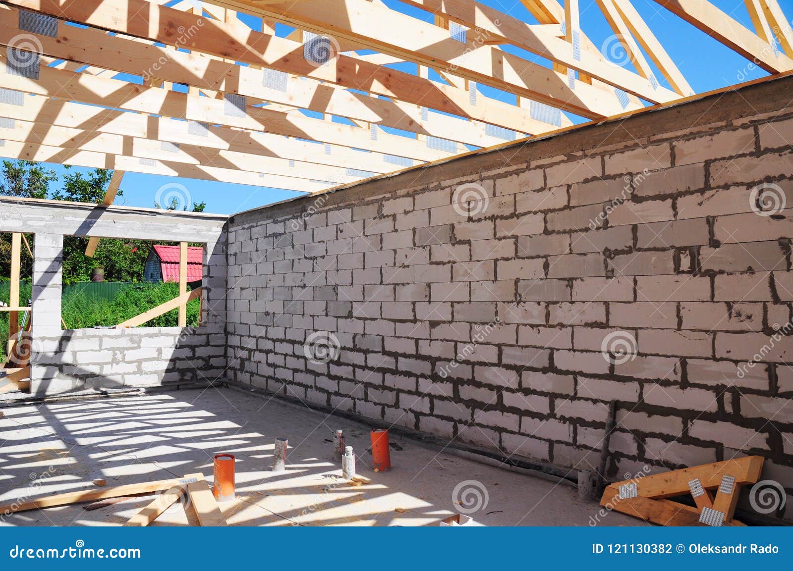 Roofing Construction View Inside House Construction. Stock Photo ...