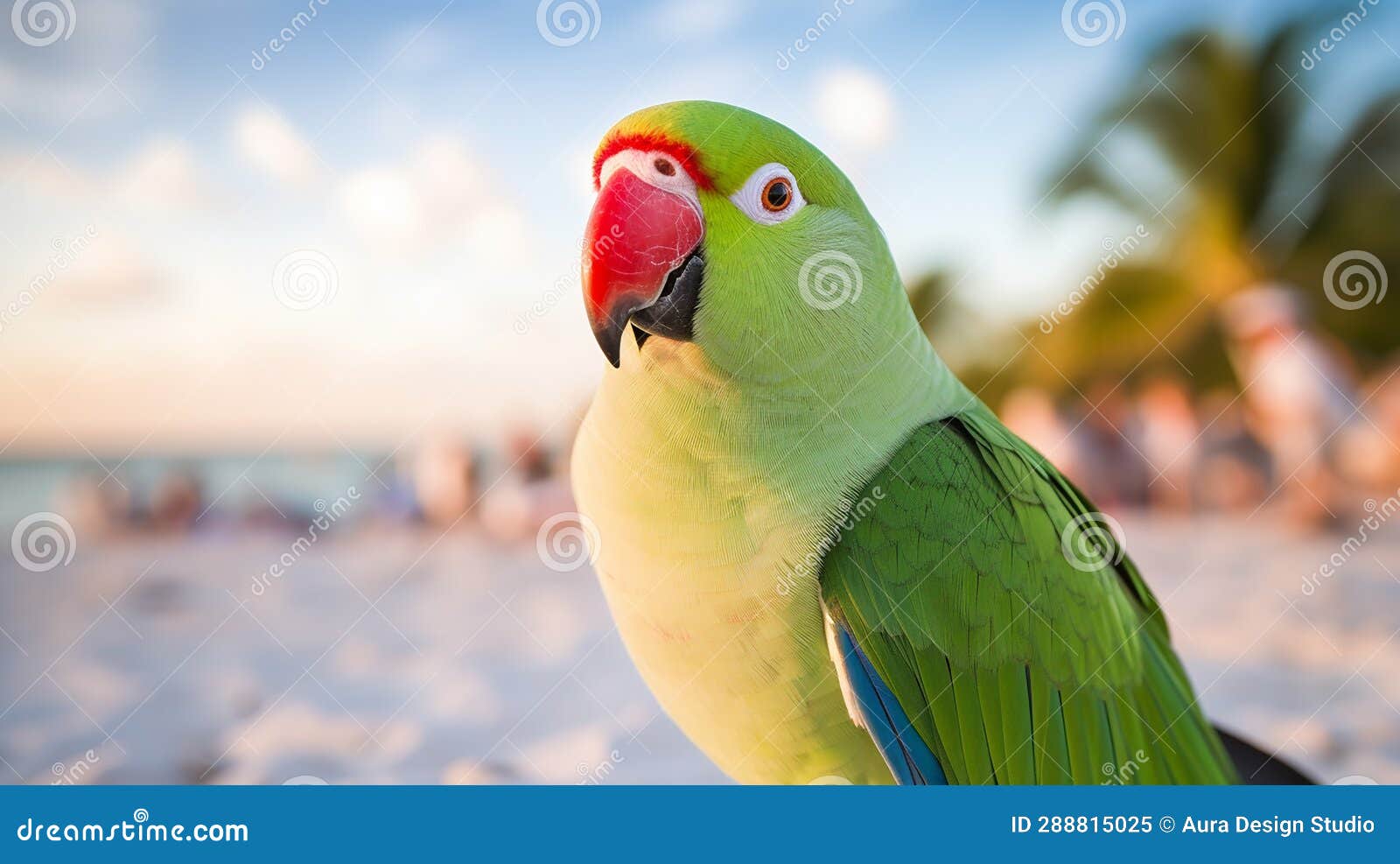 Close Up of a Rose Ringed Parakeet Parrot at a Tropical Beach. Stock ...