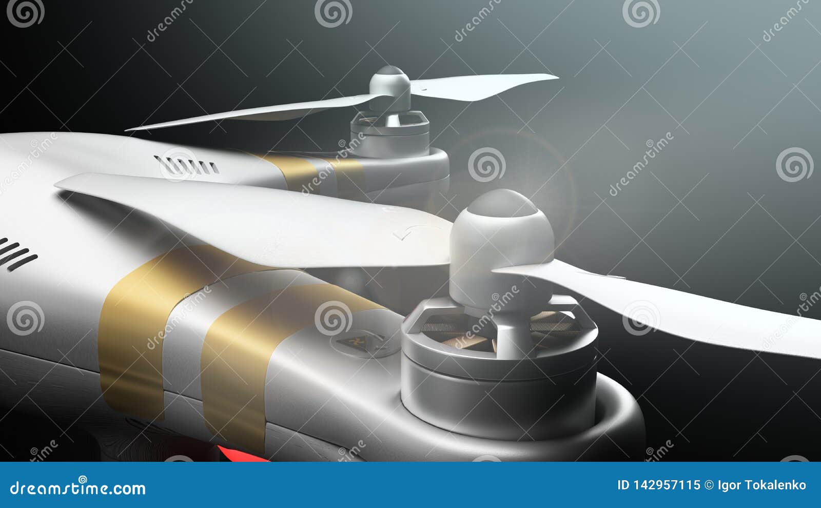 Close Up of Rotor Drone 3d Render on Darck Background Stock ...