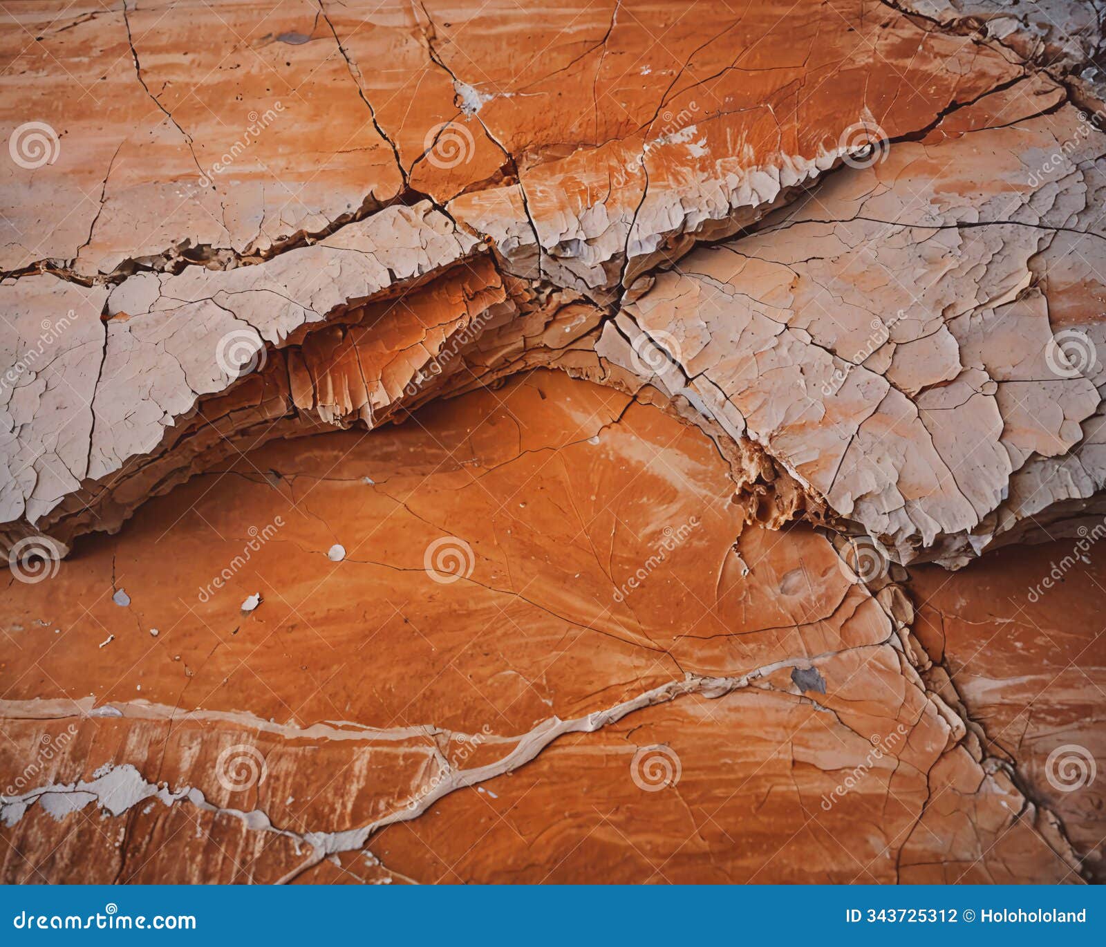 Close Up of the Rough Orange Stone Wall Surface with Cracked Ivory ...