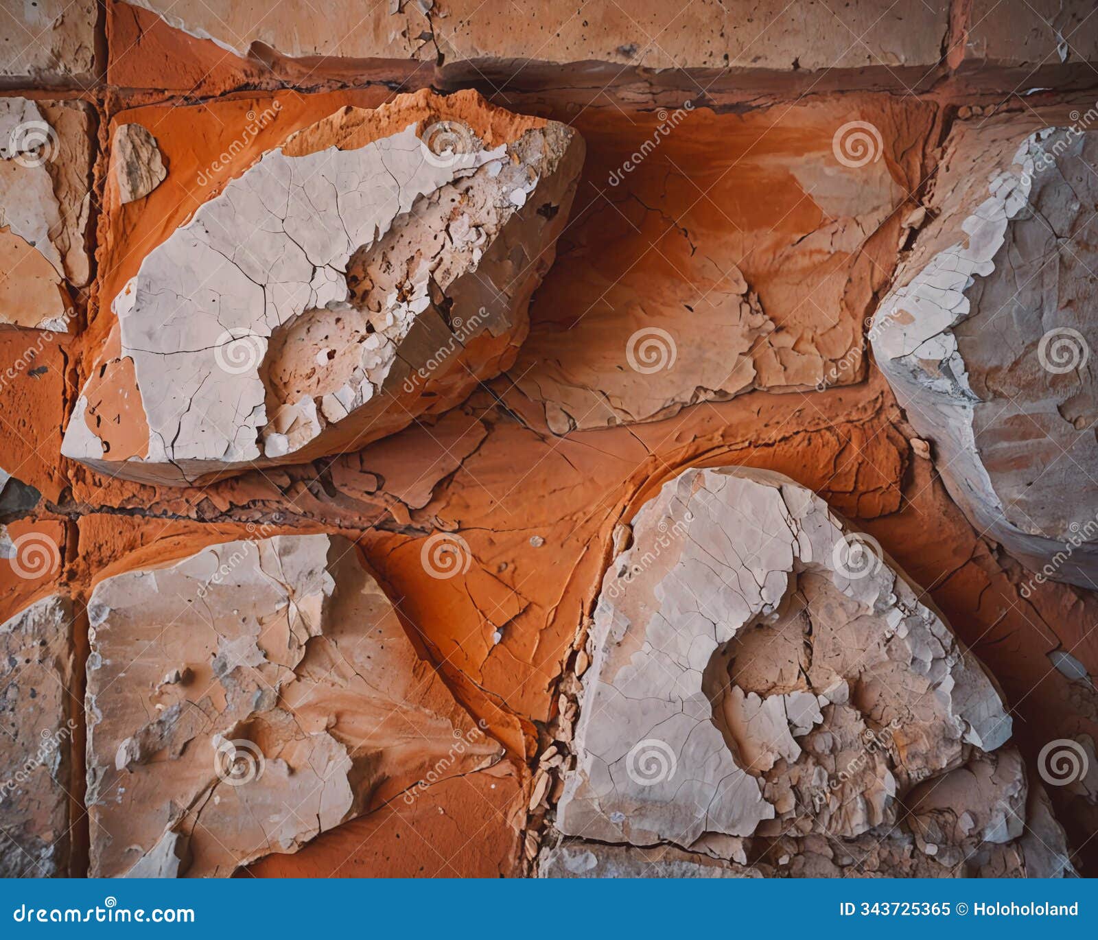 Close Up of the Rough Orange Stone Wall Surface with Cracked Ivory ...