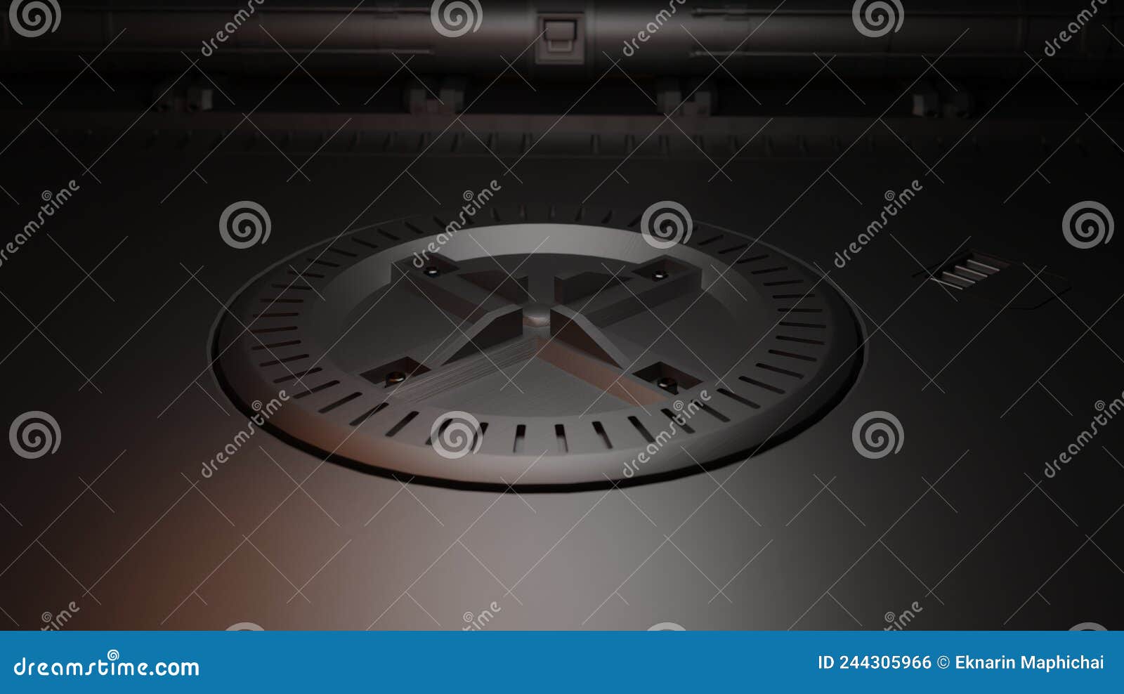 Close Up Round Iron Cap in Dark Scene 3D Render Stock Illustration ...