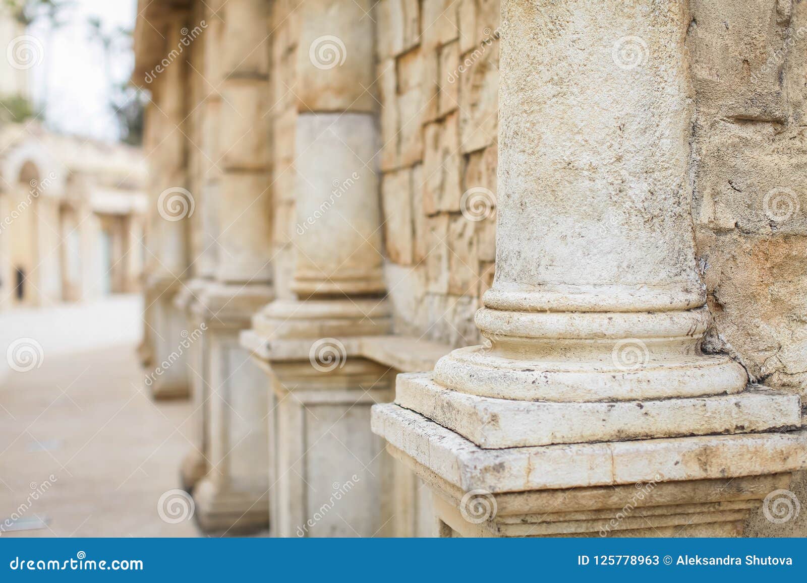 Close Up Row of Columns Receding into the Distance. Pillars in Old ...
