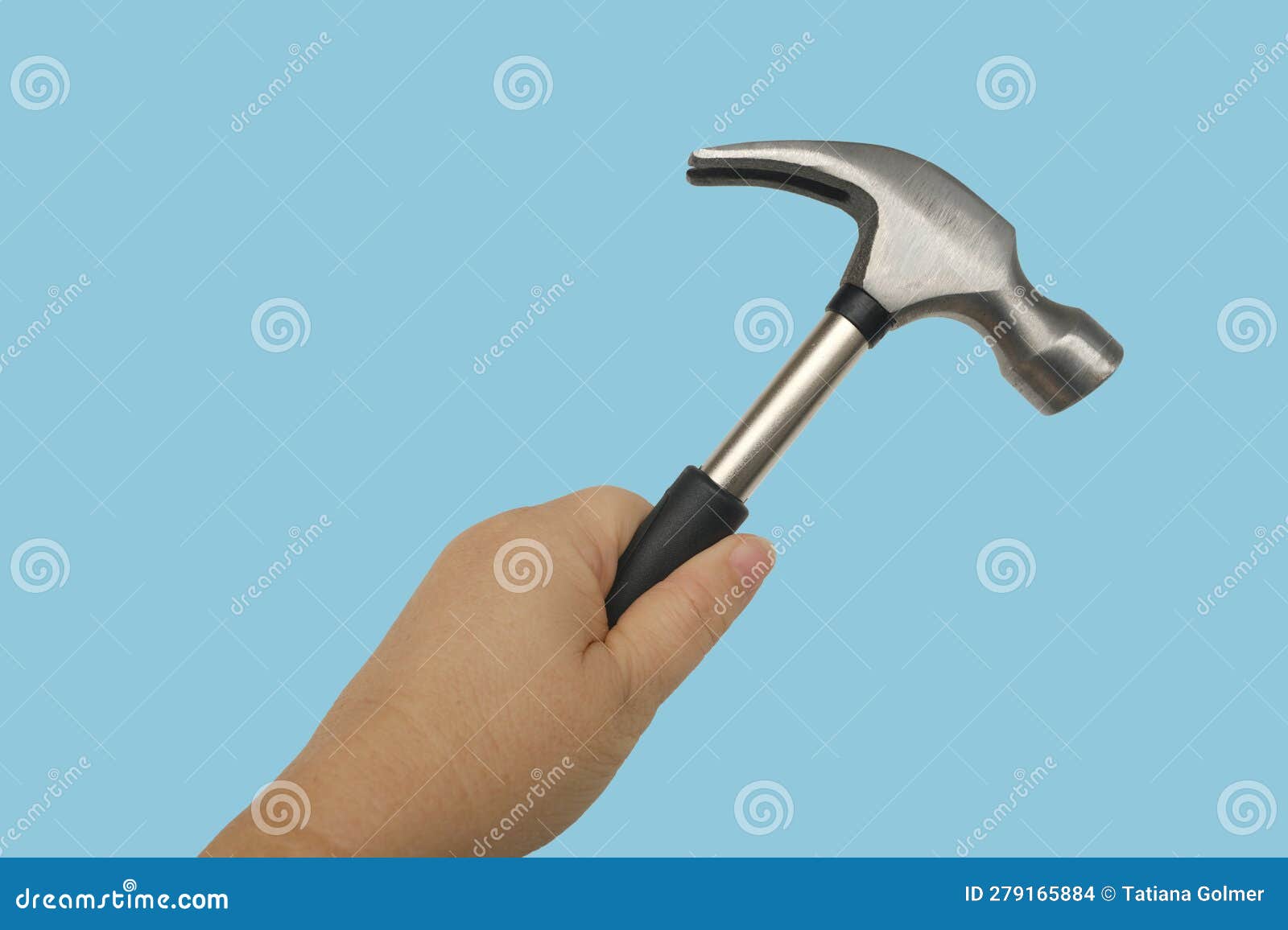 Close-up of Rubber-handled Hammer with Nail Puller, Round Head for Fine ...