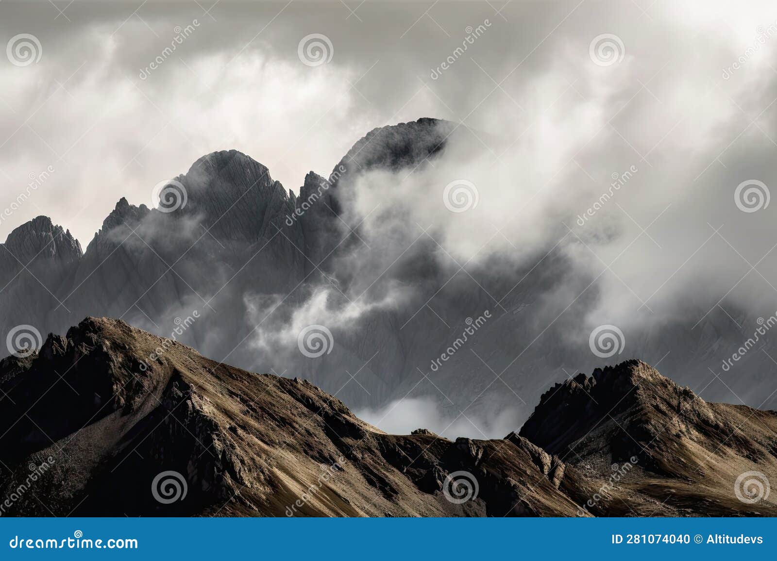 Close-up of Rugged Mountain Range, with Wind and Clouds Sweeping the ...