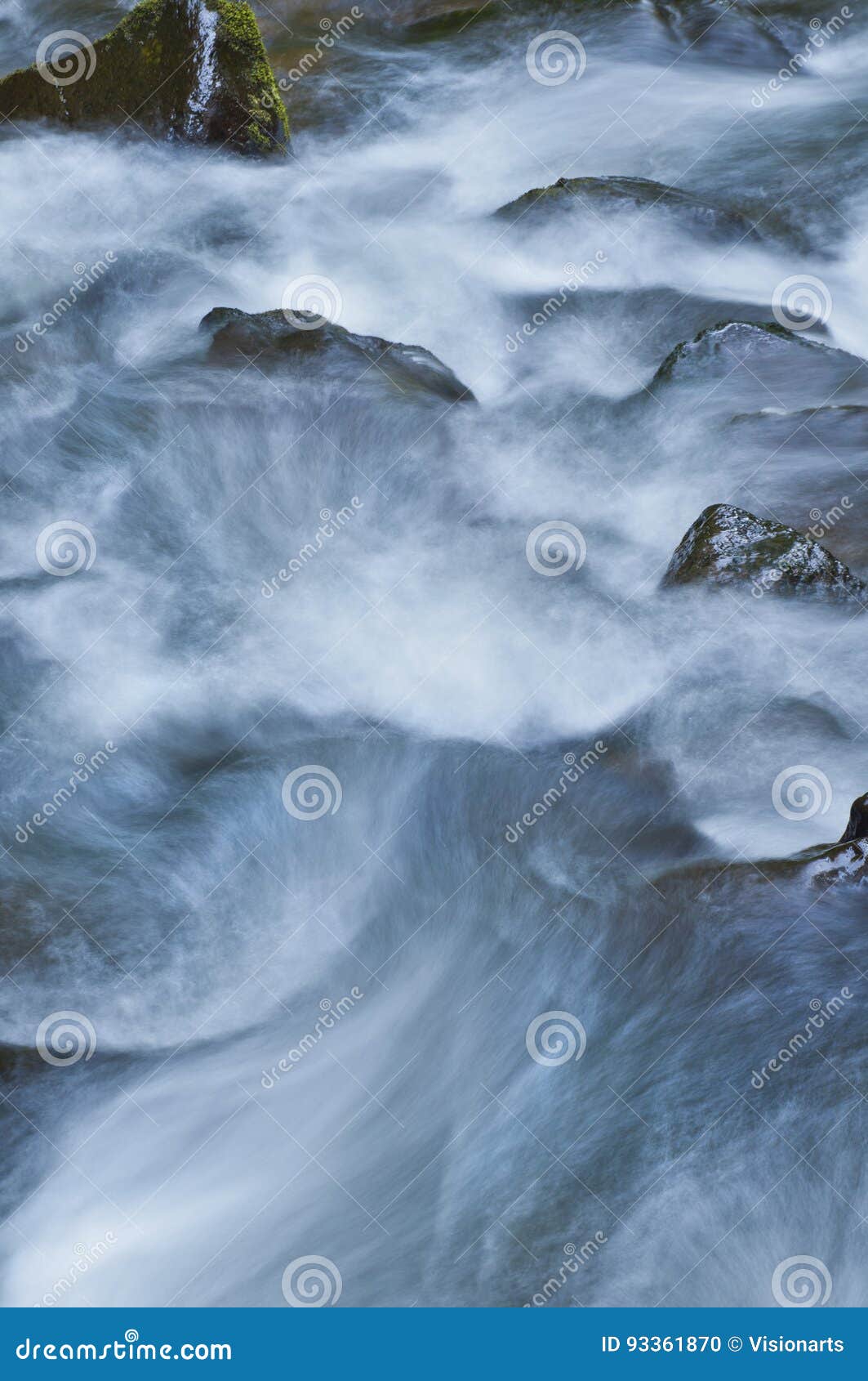 Close Up of Rushing River Water Downstream Over Mossy Rocks Stock Photo ...