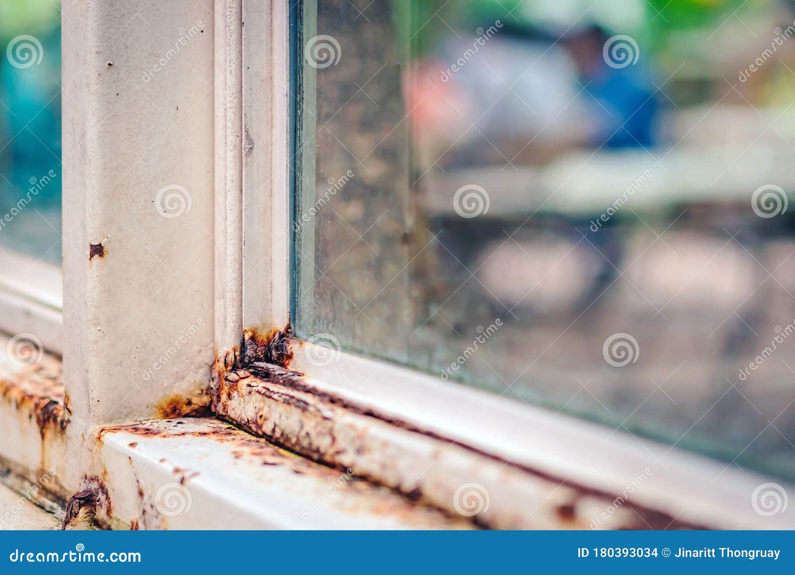 Close Up of Rust on an Old White Iron Window in the Corner of the Frame ...