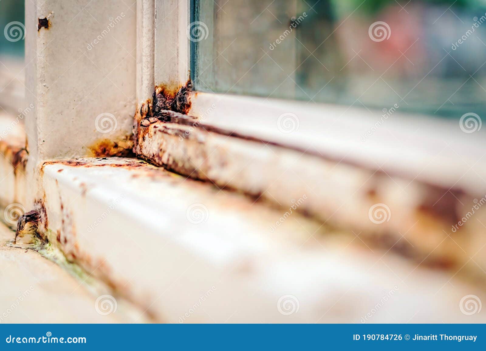 Close Up of Rust on an Old White Iron Window in the Corner of the Frame ...