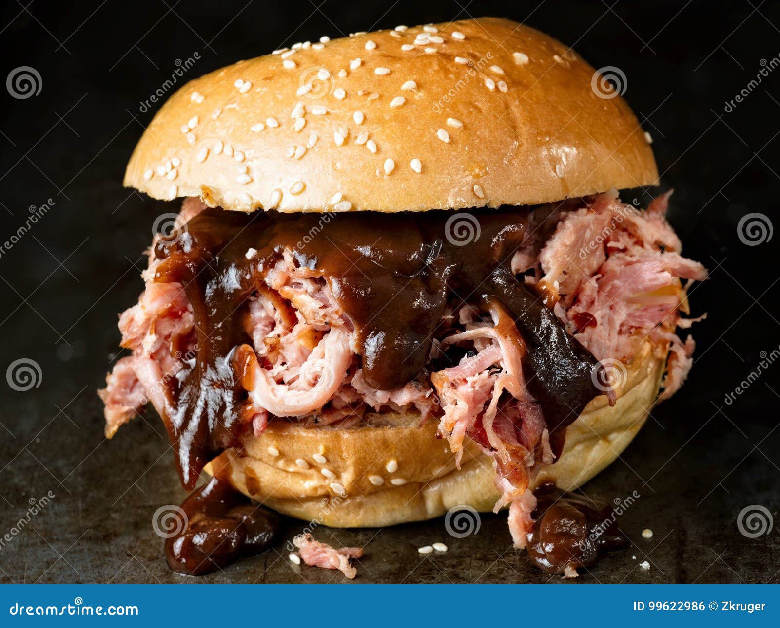 Rustic American Barbecued Pulled Pork Sandwich Stock Photo - Image of ...