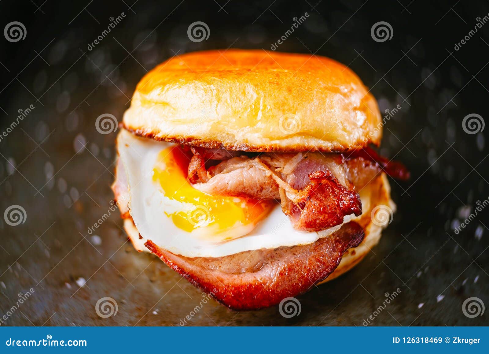 Rustic Bacon Egg Breakfast Sandwich Bun Stock Image - Image of ...
