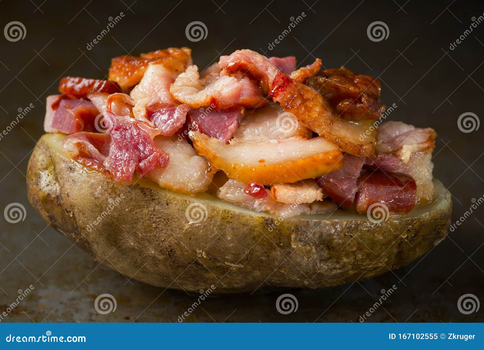 Rustic Baked Jacket Potato with Bacon Stock Image - Image of rustic ...