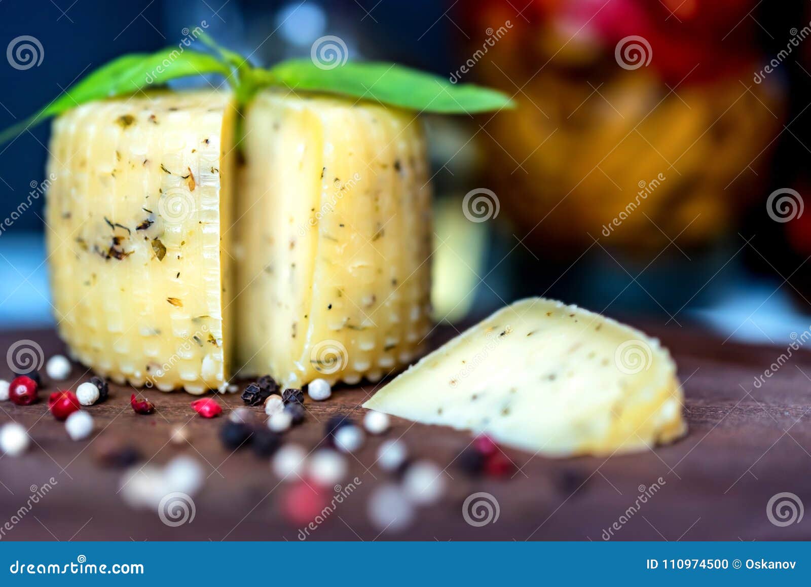 Rustic Cheese with Herbs and Peppercorn Stock Photo - Image of focus ...