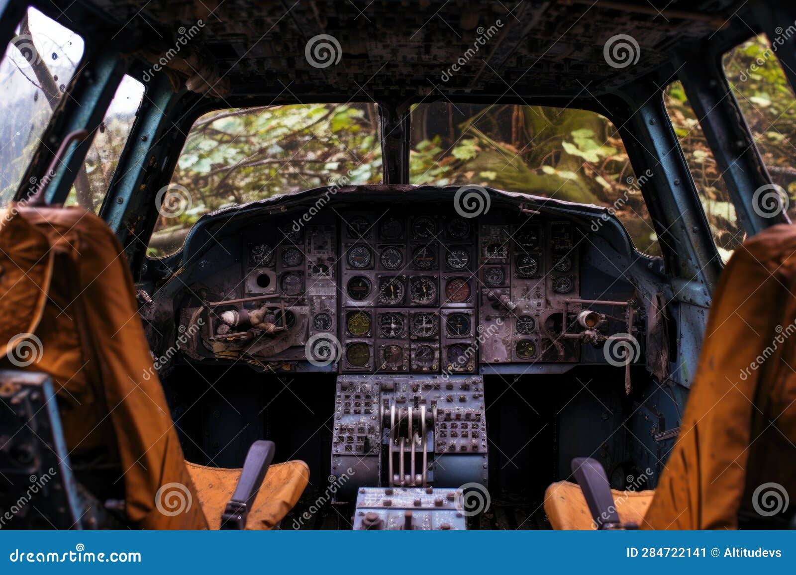 Close-up of a Rusting Airplane Cockpit in Graveyard Stock Illustration ...