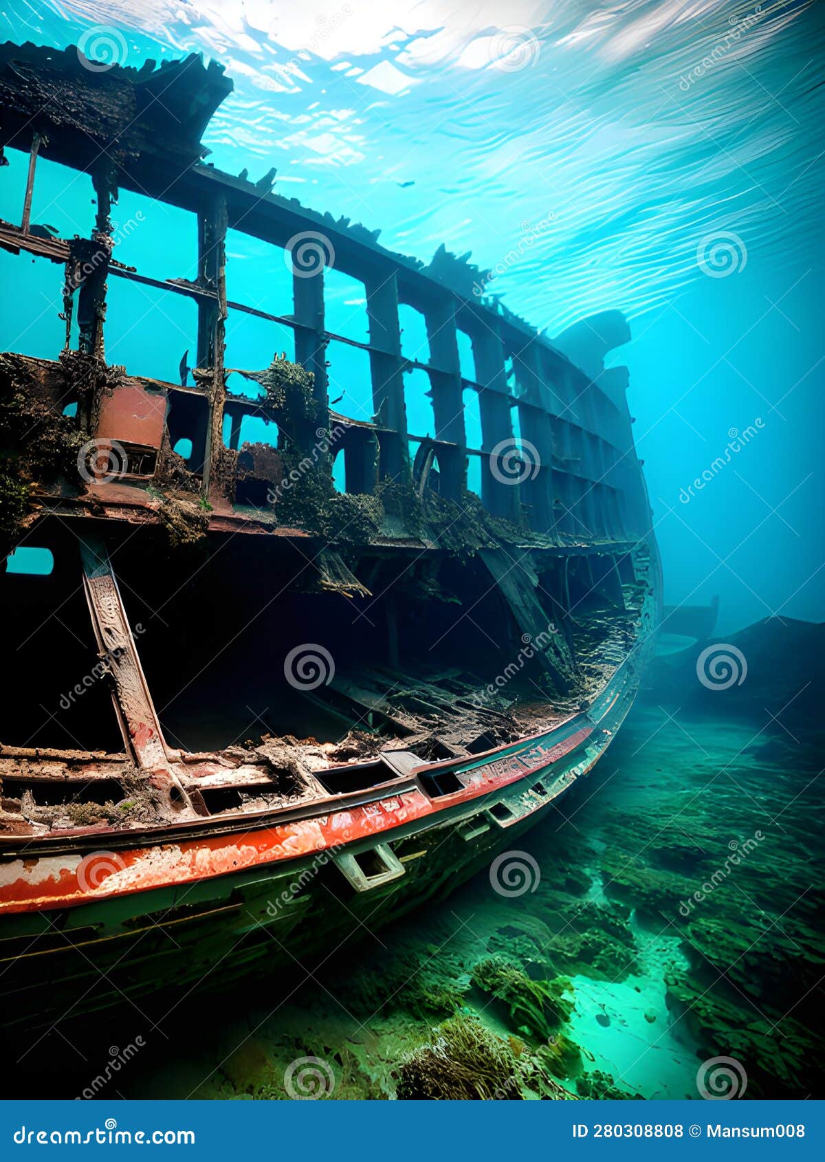 Close Up Rusting Shipwreck Deep Underwater, Ai Generated Stock ...