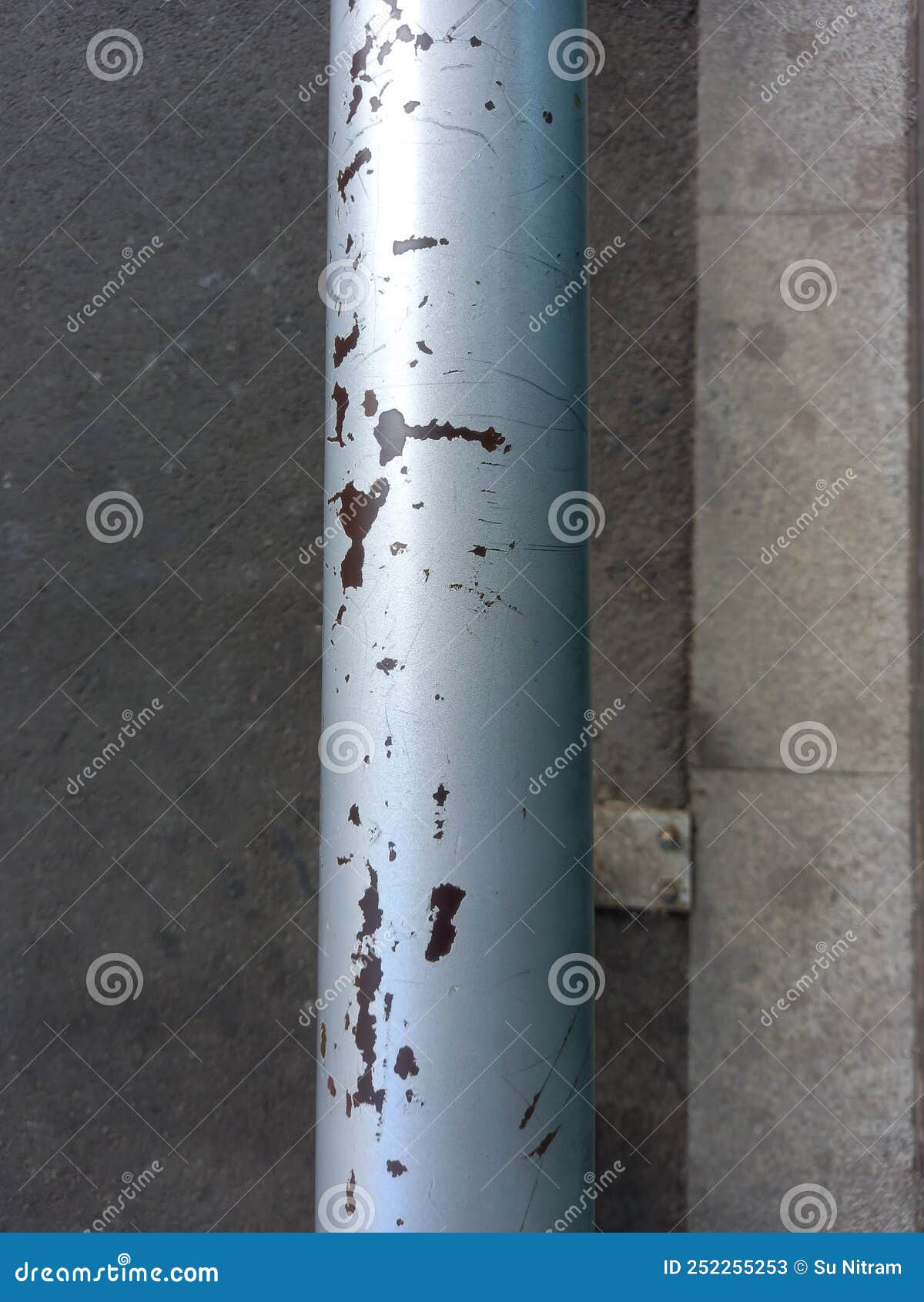 Close Up of Rusty Aluminum Pipe on Cement Wall. Old Air Duct. Old Metal ...