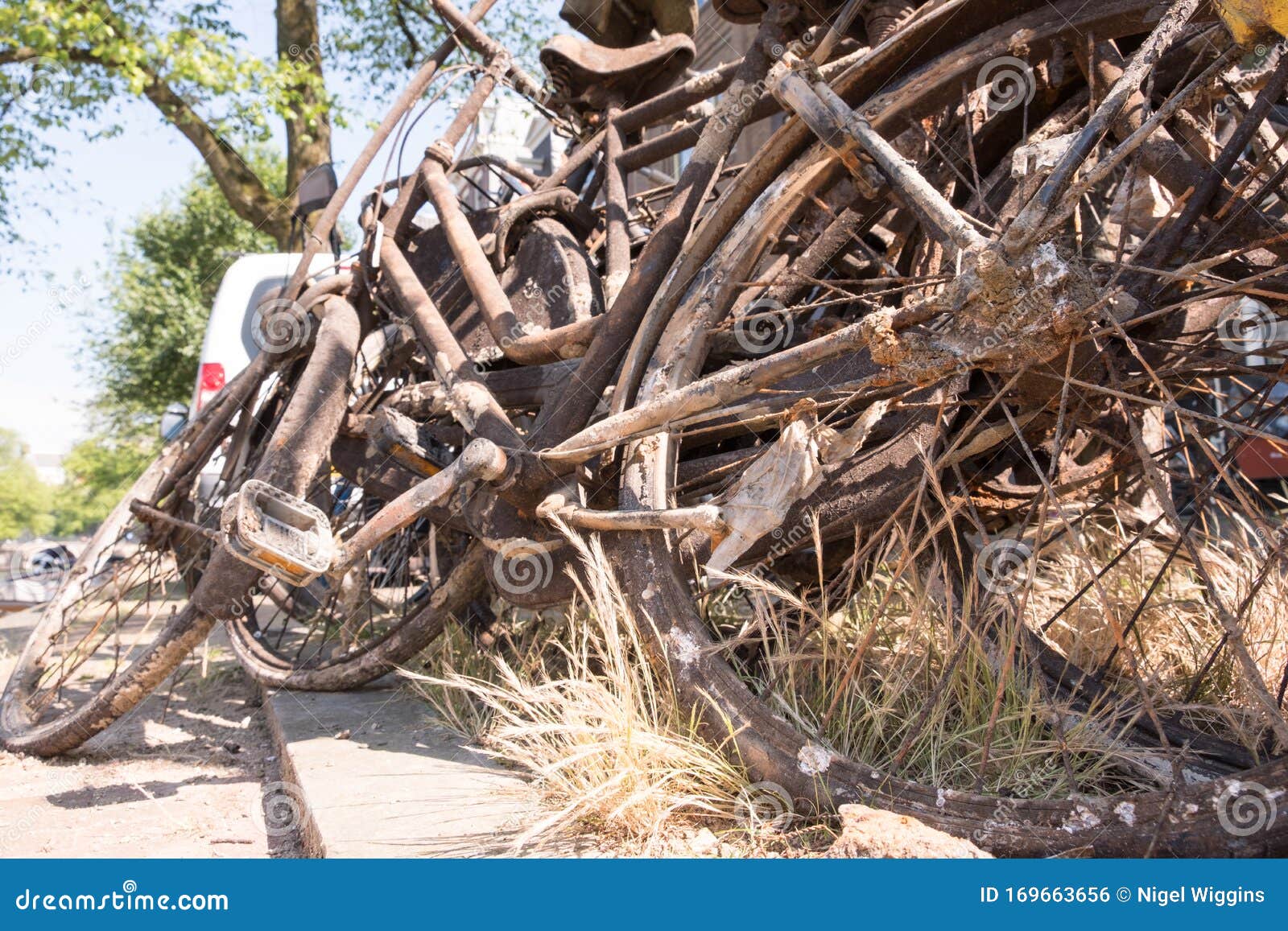 A Stack of Rusty Bicycles in Amsterdam Stock Photo - Image of close ...