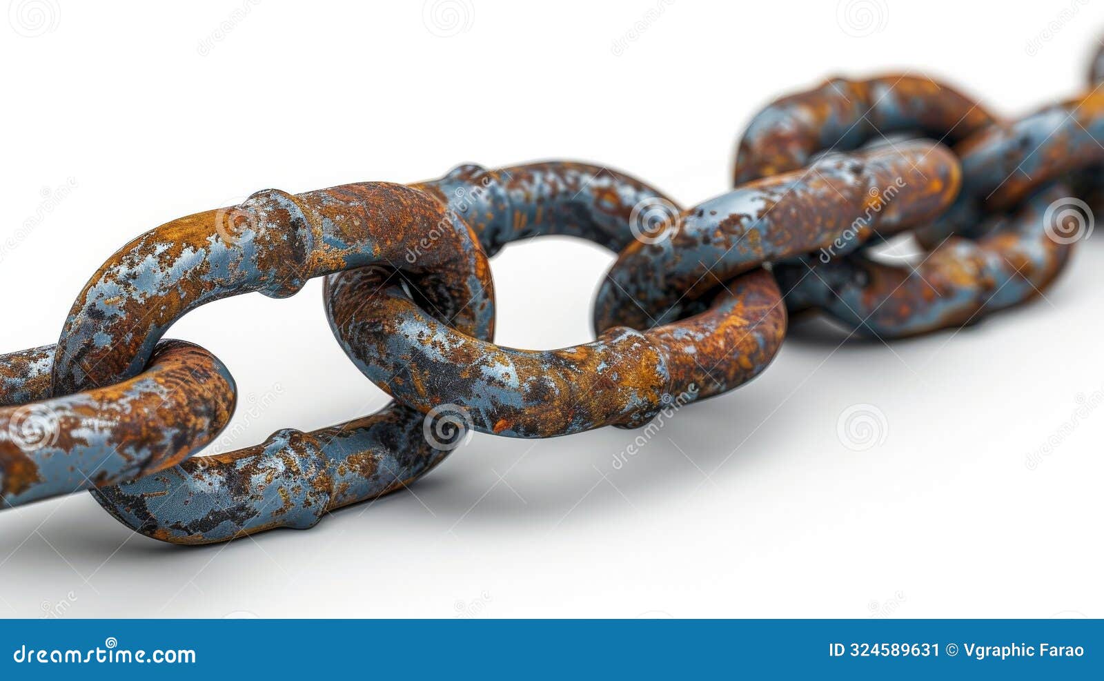 Close-up of Rusty Chain Links on White Background, Aged Metal Concept ...
