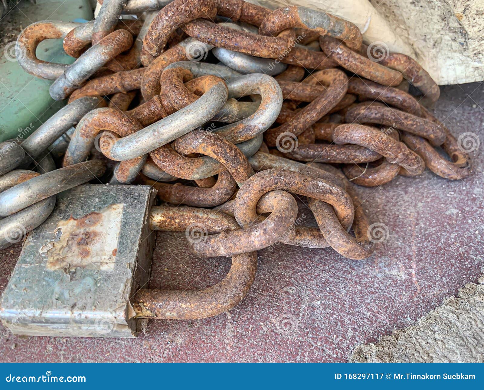 Close Up of Rusty Chain and Locker Put on the Ground Stock Image ...