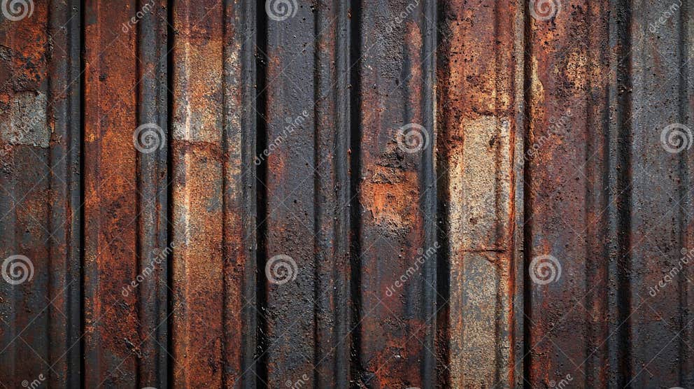 Close-up of a Rusty Metal Surface with Vertical Ridges Stock ...