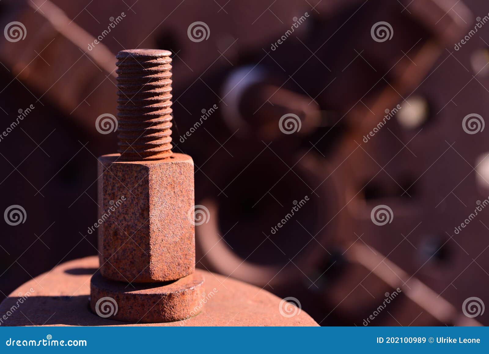 Close Up of a Rusty Nut and Threaded Bolt Standing in Front of a Rusty ...