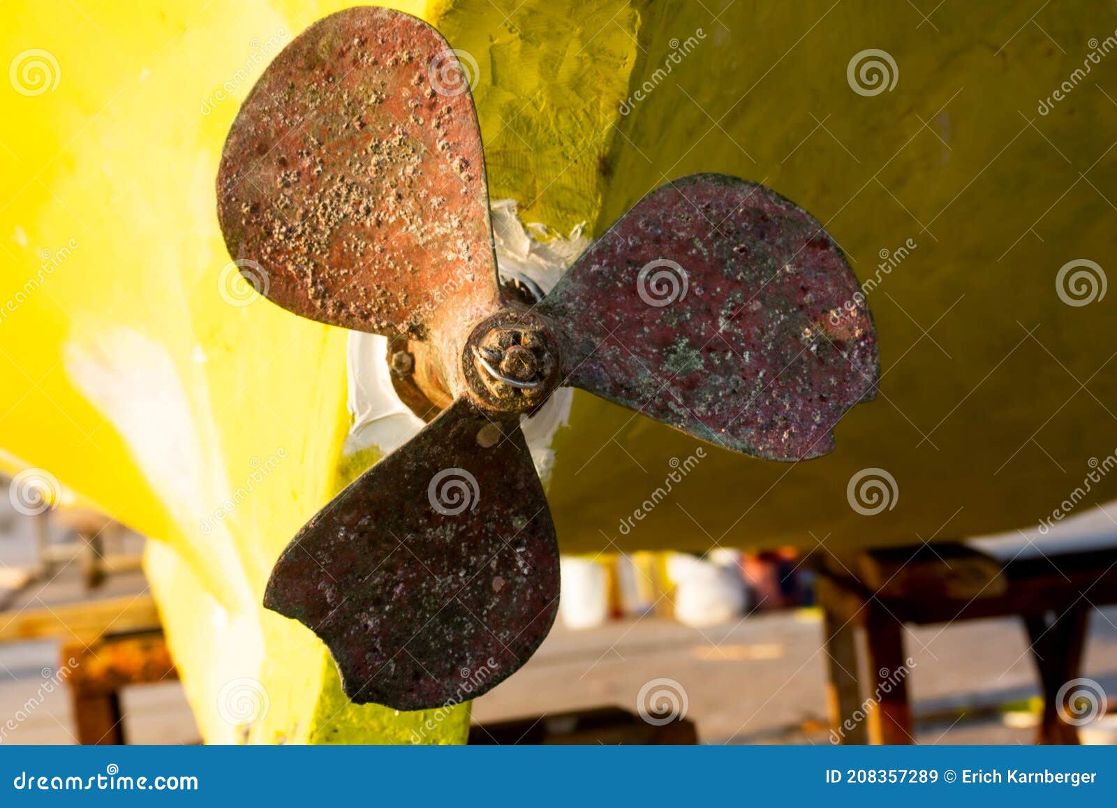 Rusty Propeller on a Yellow Boat Stock Image - Image of maintenance ...